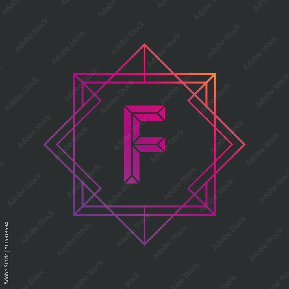 Letter F logo icon design template. F letter outline monogram. Gradient ...