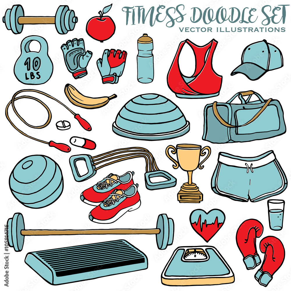 Hand drawn fitness doodle set. Vector illustrations Stock Vector ...