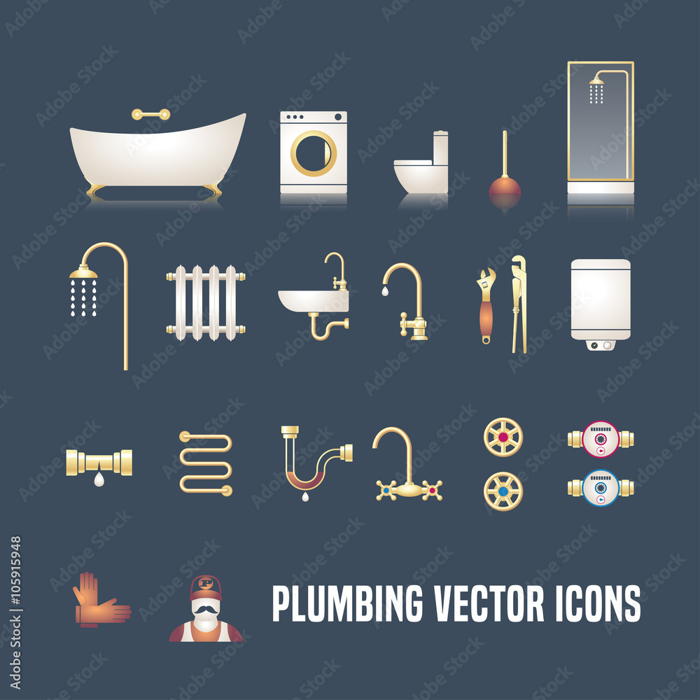Collection of vector plumbing symbols objects Stock Vector | Adobe Stock