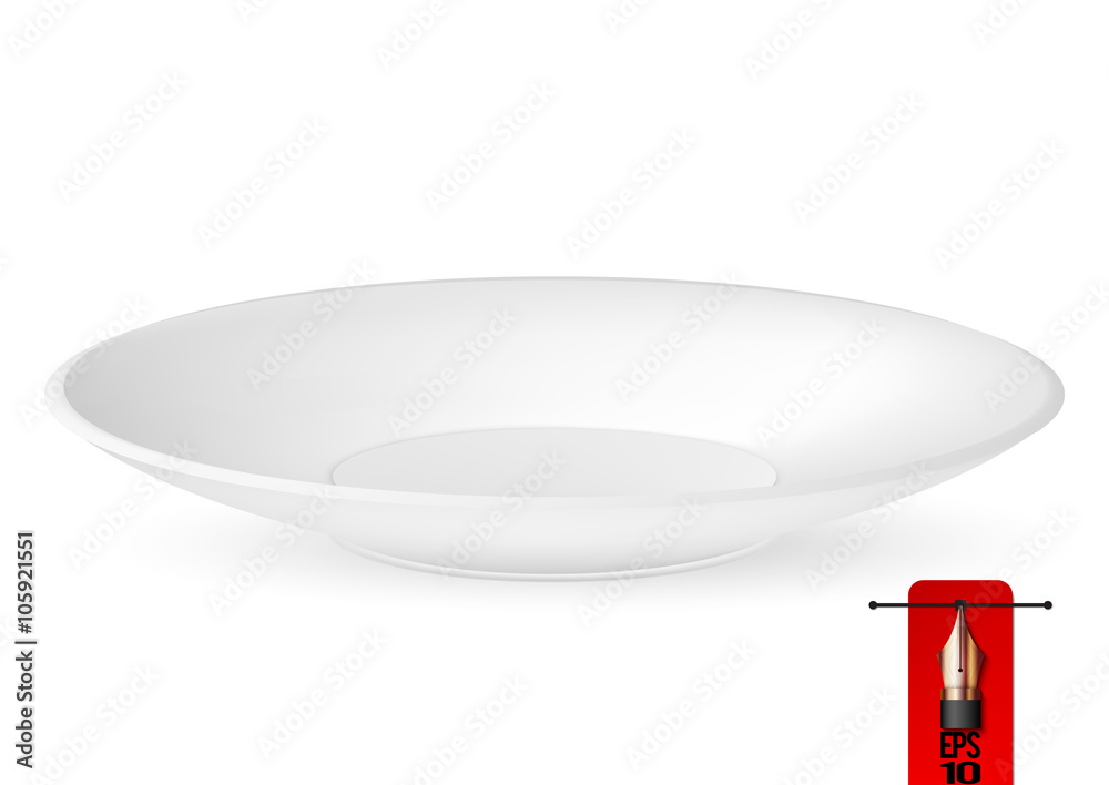 Vector illustration of empty white isolated plate. perspective view ...