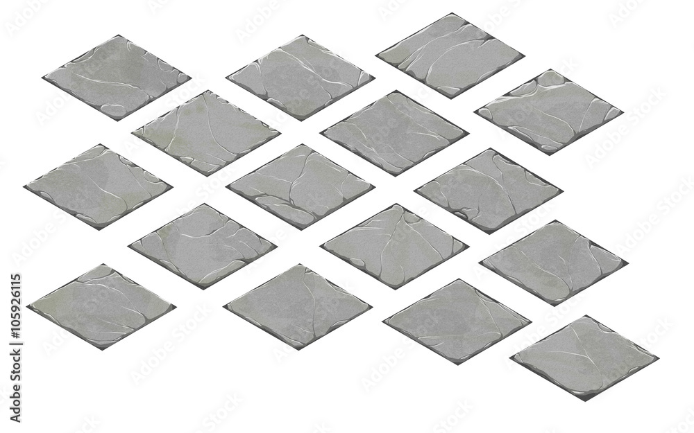 A set of isometric stone plates. Realistic stone fantasy ground tiles ...