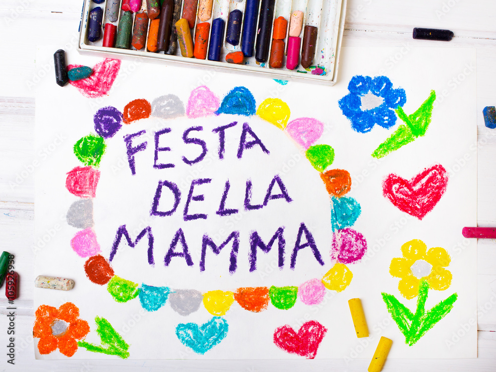 Colorful drawing - Italian Mother's Day card with words 'Mother's day ...