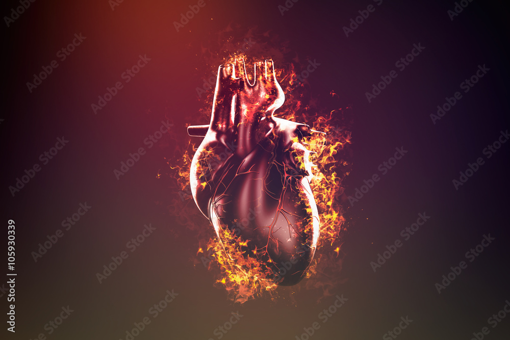 Abstract human heart in flame and smoke Stock Illustration | Adobe Stock