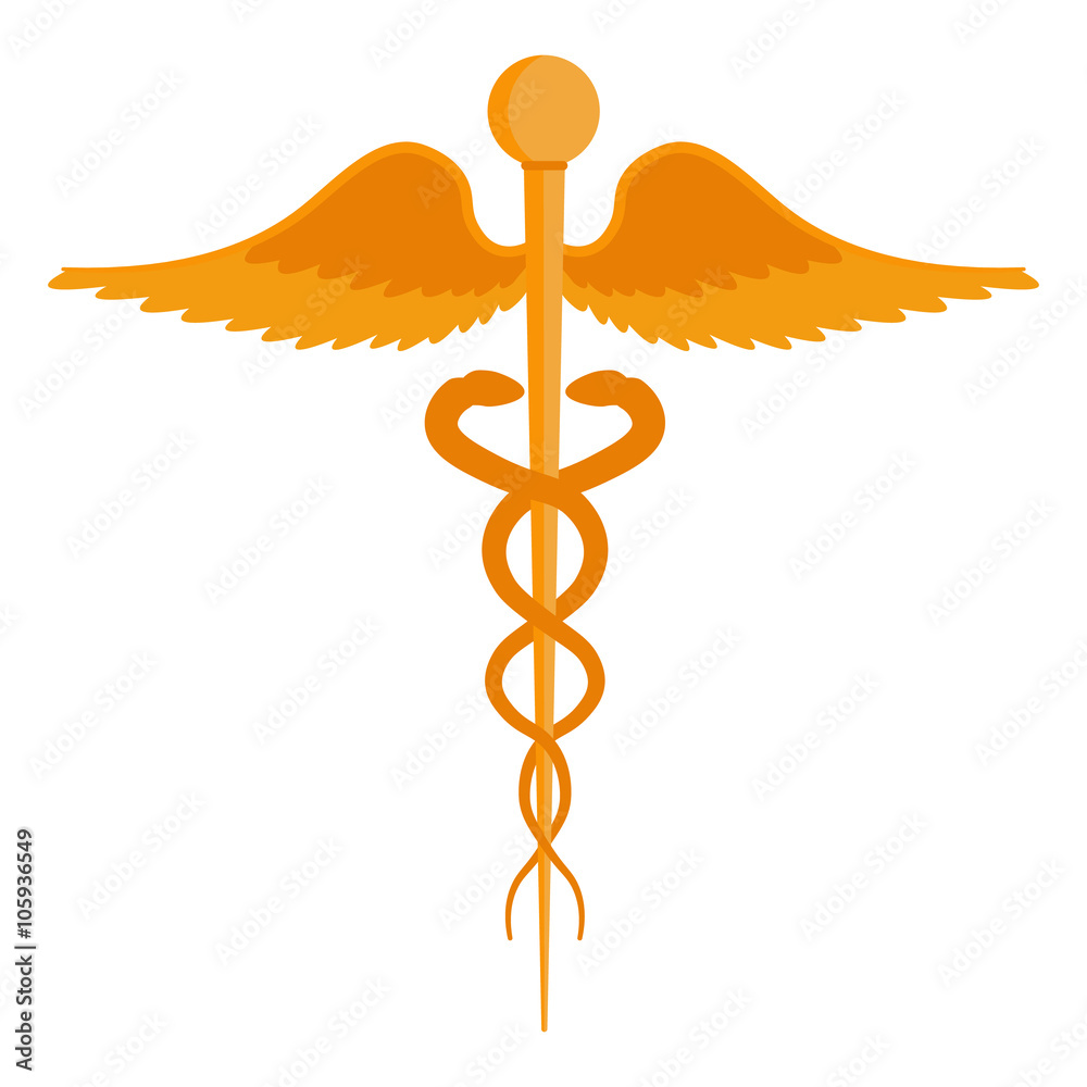 Gold caduceus vector illustration. Caduceus isolated on white ...