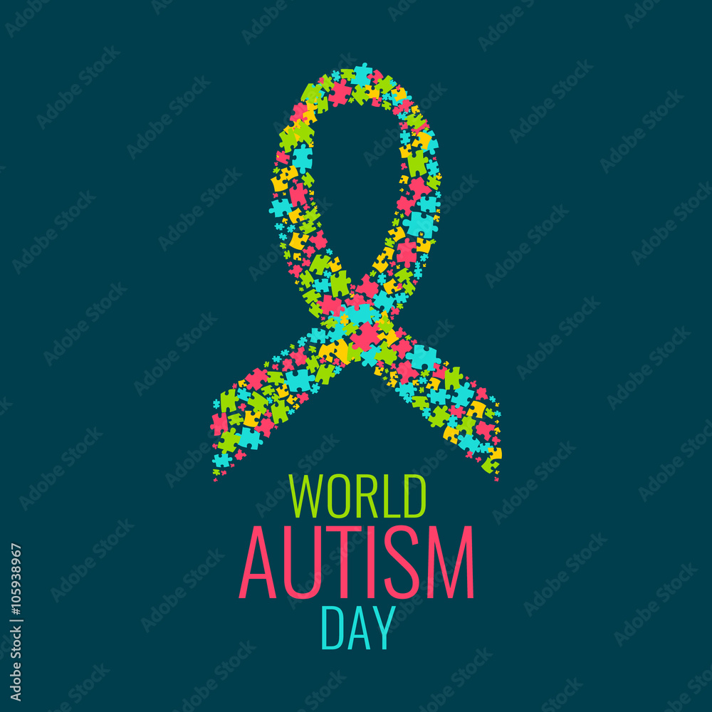 World Autism Day. Autism awareness poster with a ribbon made of ...