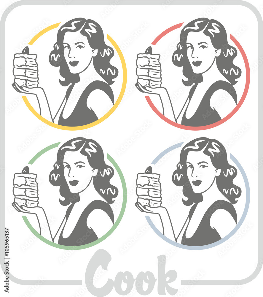 girl with a piece of the pie circle set sign Stock Vector | Adobe Stock