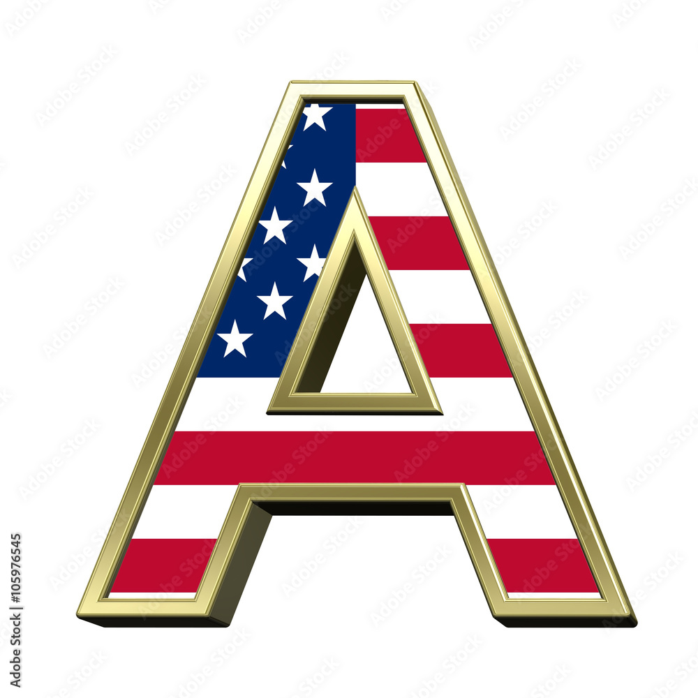 One letter from american flag alphabet set isolated over white ...