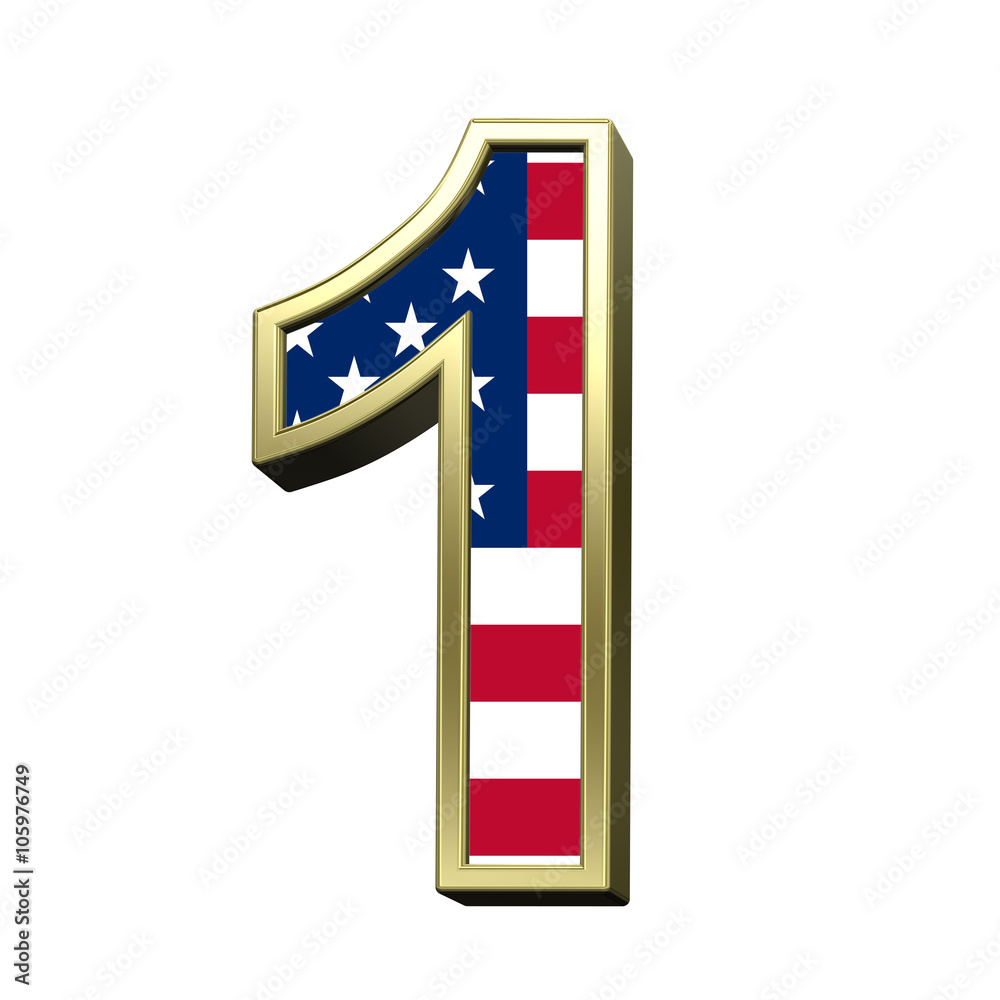 Number from american flag alphabet set isolated over white. Computer ...