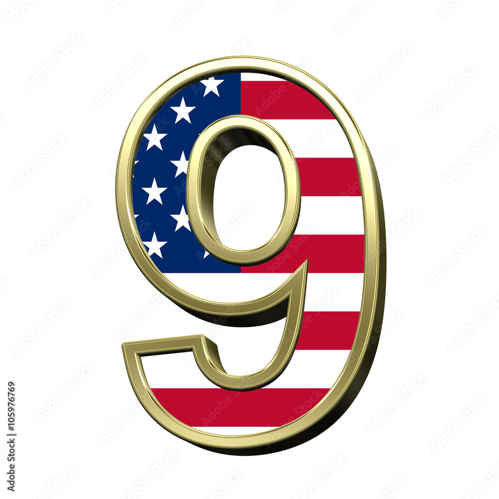 Number from american flag alphabet set isolated over white. Computer ...