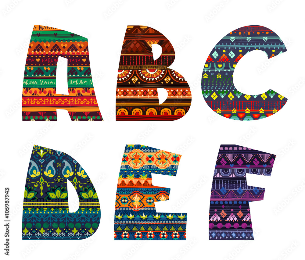 Bright funny font with tribal ornament. Vector alphabet for fun ...