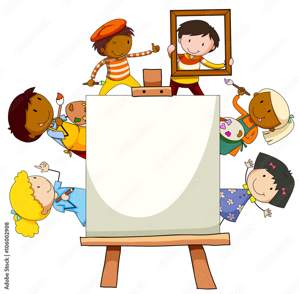 Frame design with children doing artworks Stock Vector | Adobe Stock