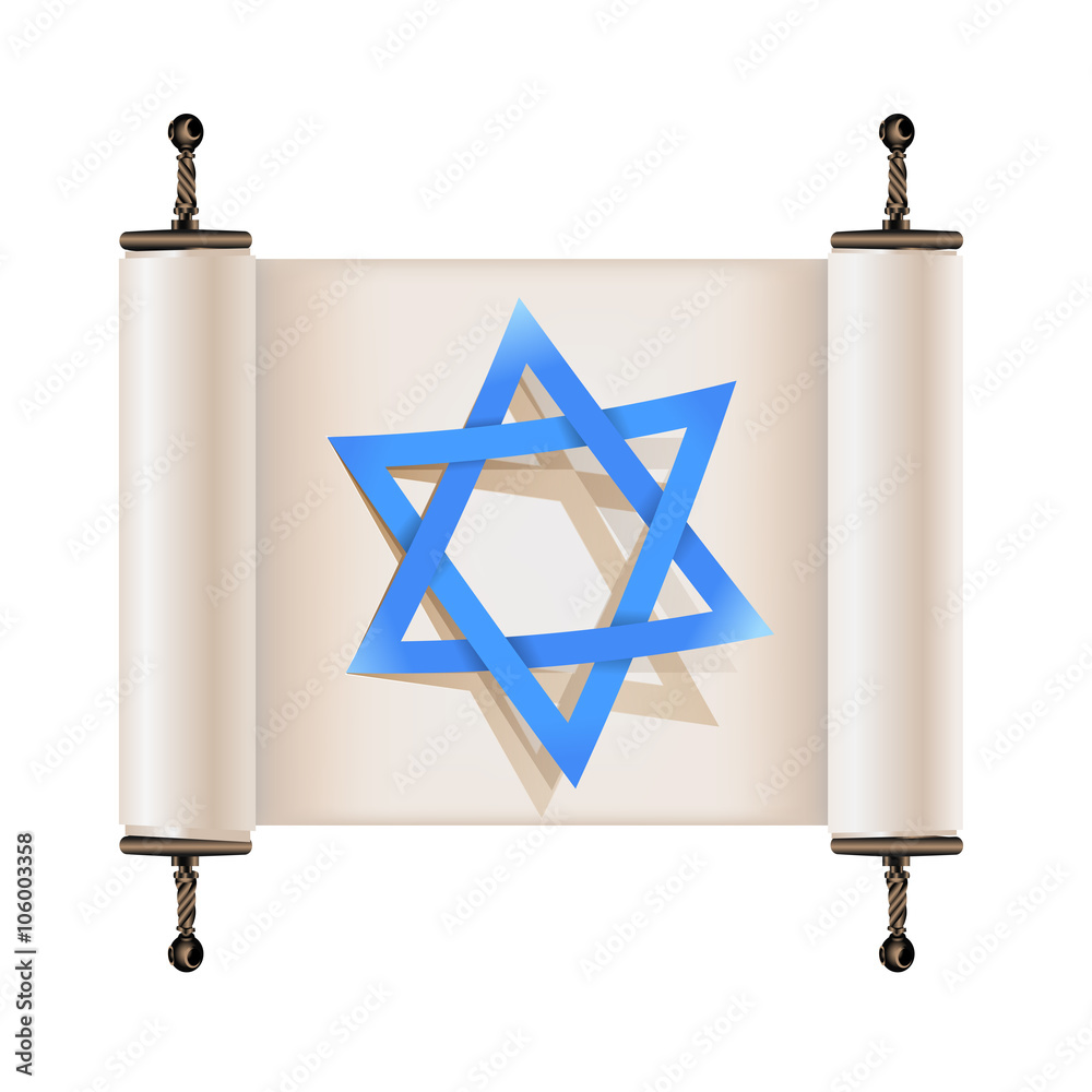 Poster Star of David with shadow on Hebrew ancient scroll – Wall Art ...