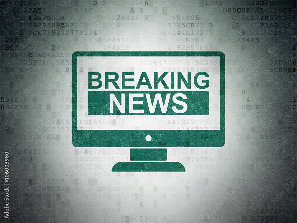 News concept: Breaking News On Screen on Digital Paper background Stock ...