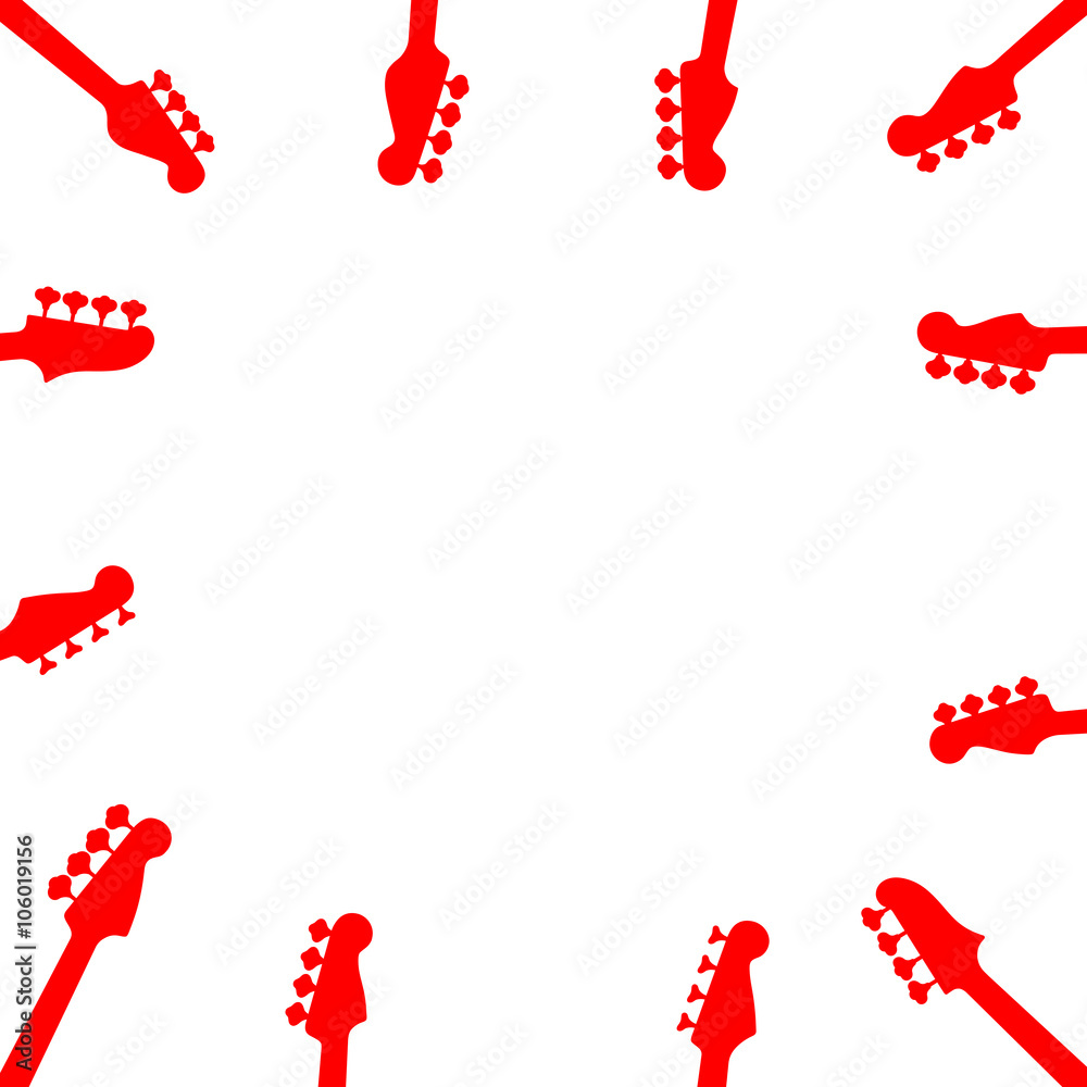 Music border with guitar headstock silhouette. Red color guitar neck ...