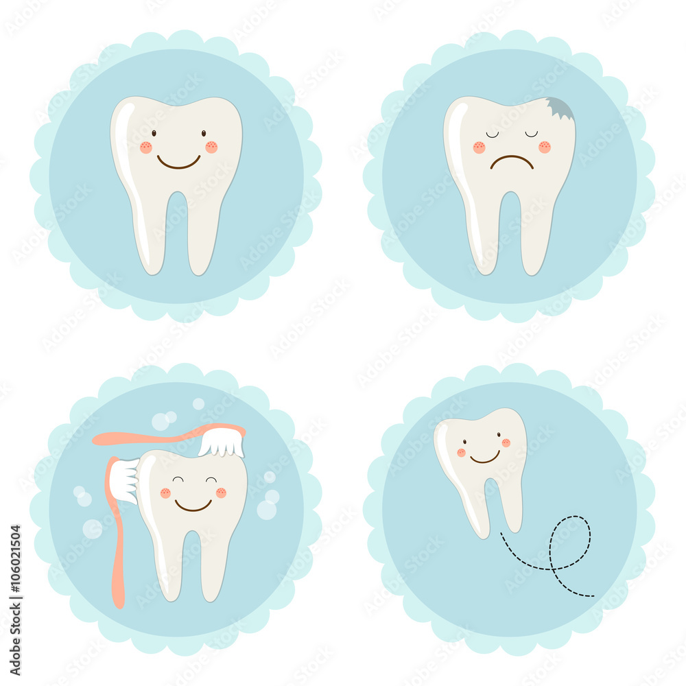 Cute set of teeth icons for children Stock Illustration | Adobe Stock