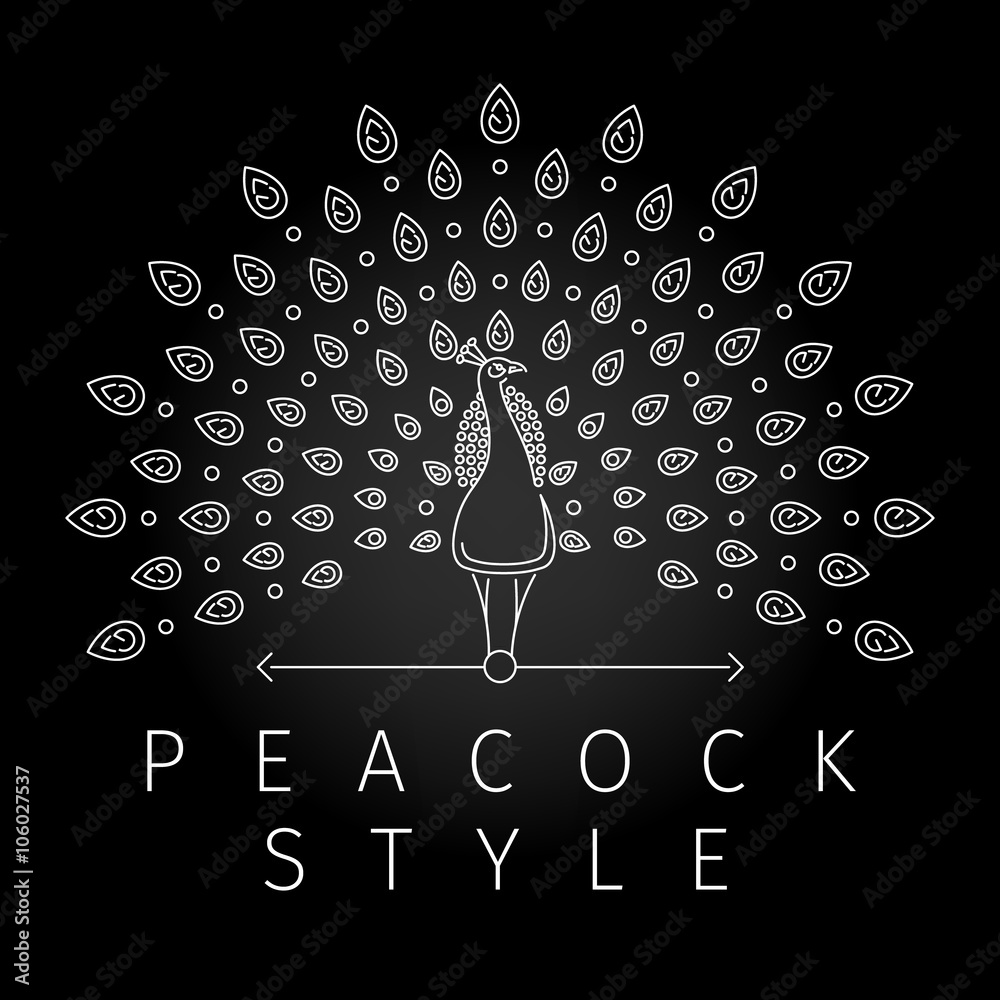 Thin line peacock logo. Outline peacock label with luxurious peacock ...