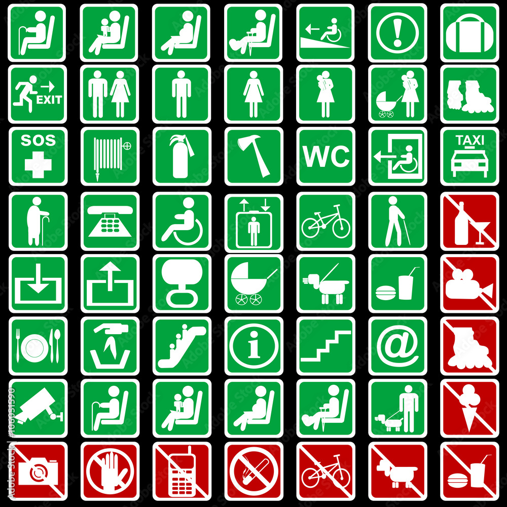Collection of international signs used in transportation means Stock ...