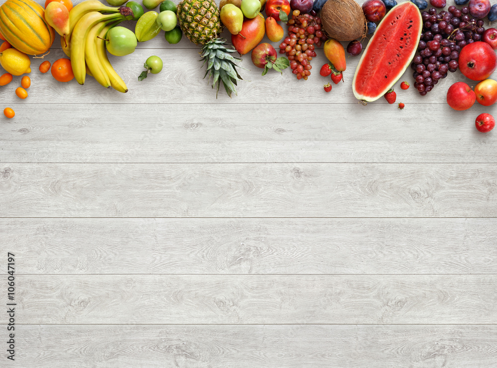 Healthy food background. Studio photo of different fruits on white ...