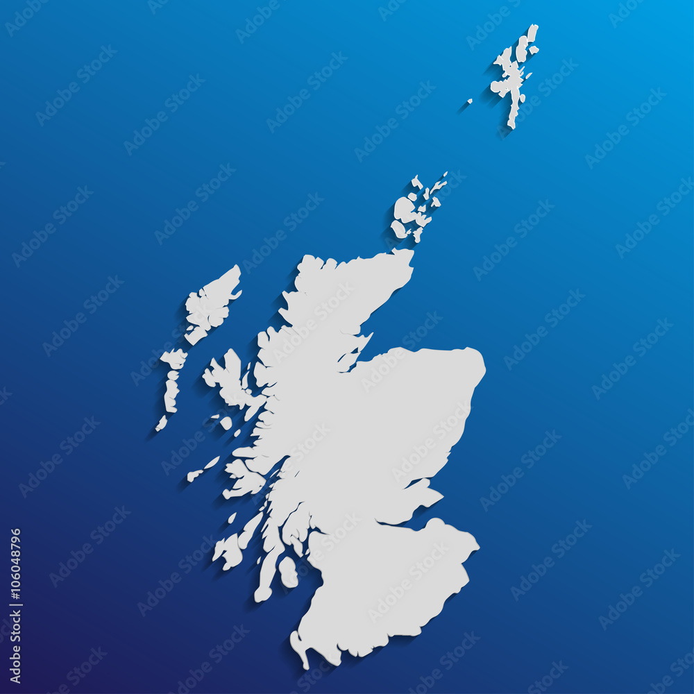 Scotland map in gray with shadows and gradients on a blue background ...