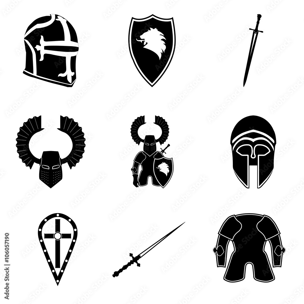 Medieval armor 9 icons set Stock Illustration | Adobe Stock
