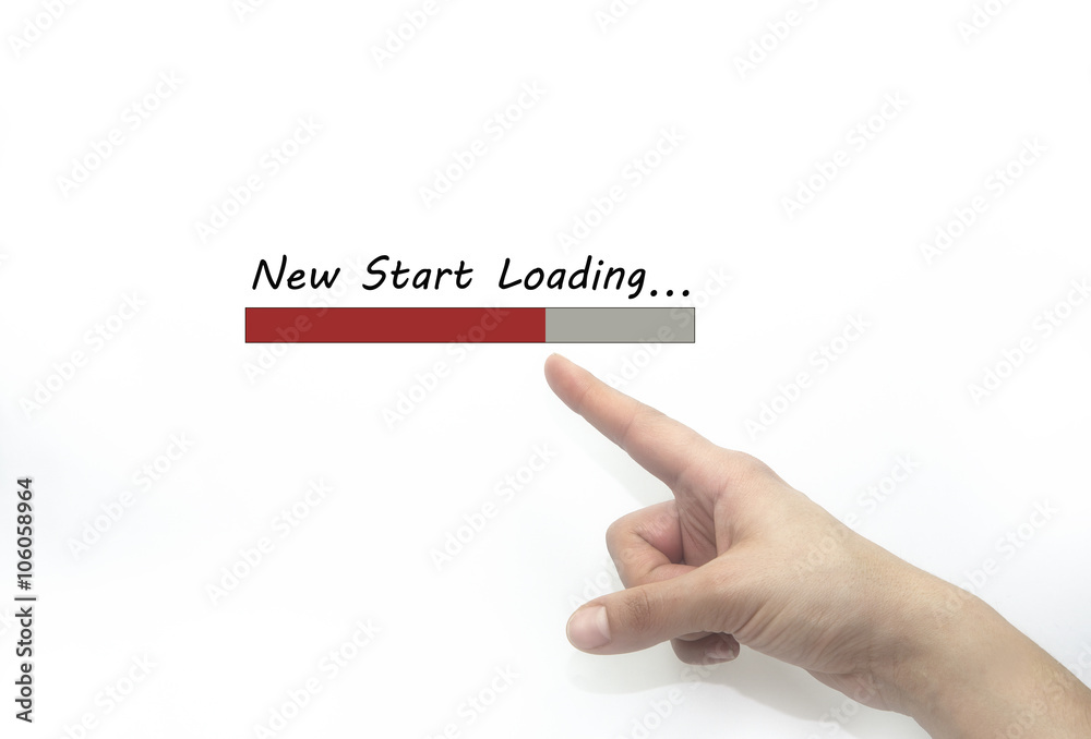 new start loading bar with hand, life style concept. isolated on white ...