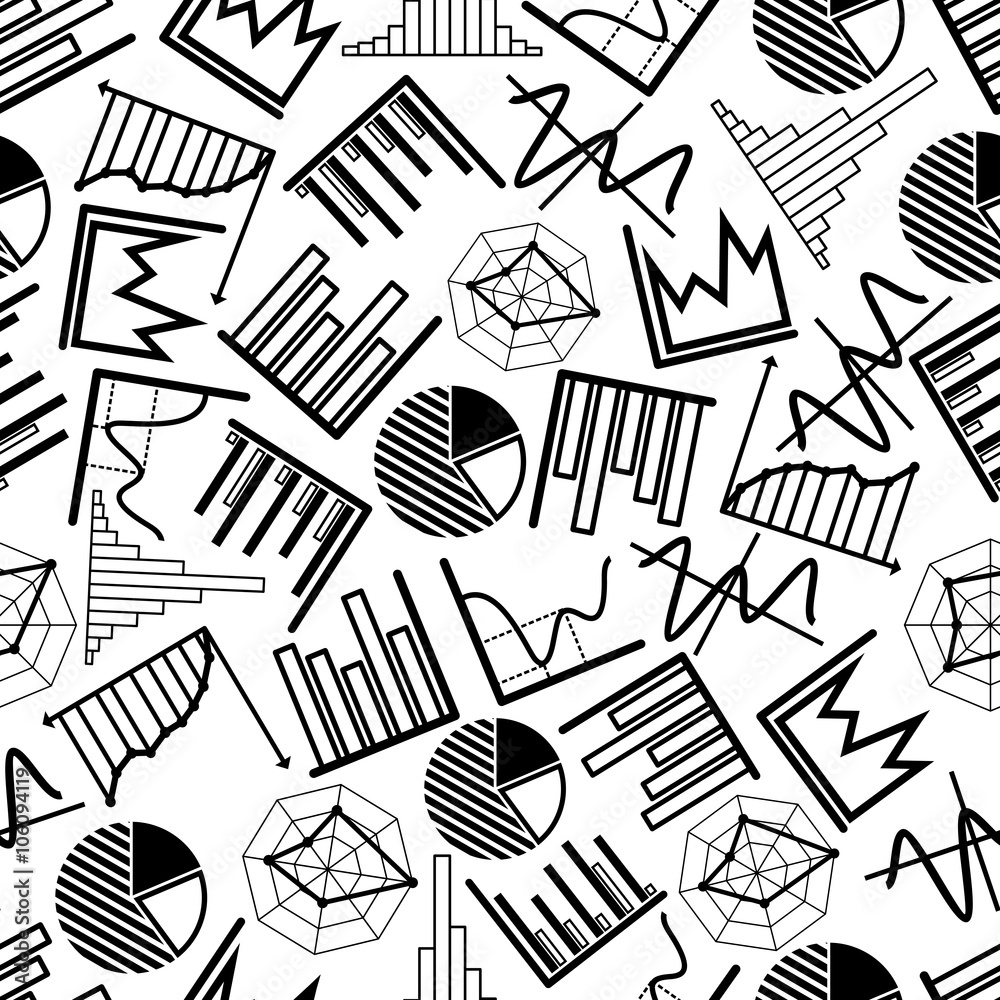 Business seamless pattern of financial pie charts, bar and linear ...