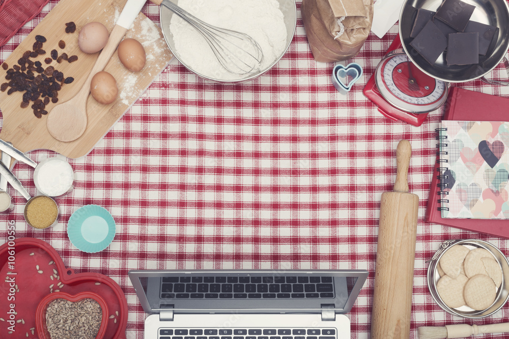 Home cooking laptop hero header Stock Photo | Adobe Stock