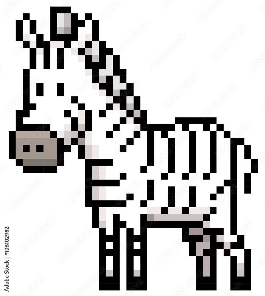 Vector illustration of Cartoon Zebra - Pixel design Stock Vector ...