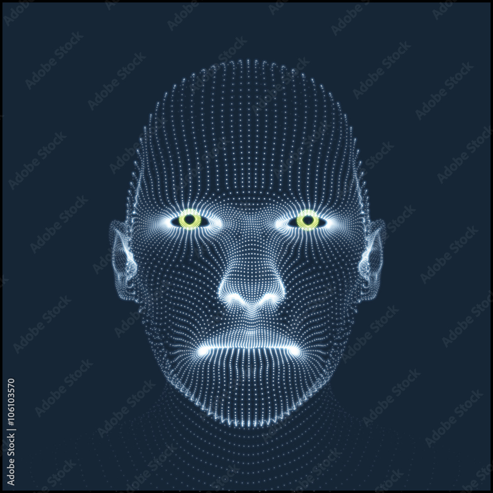 Head of the Person from a 3d Grid. Human Head Model. Face Scanning ...