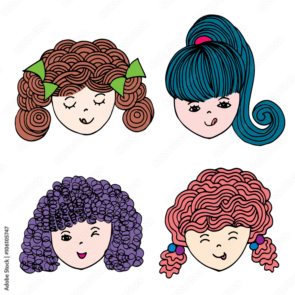 Set of cute girl characters, cartoon for your design, vector ...
