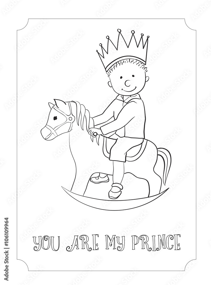 Kid cartoon outline prince card for coloring Stock Vector | Adobe Stock