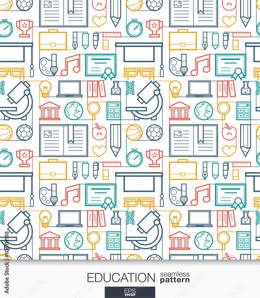 Education wallpaper. School and university connected seamless pattern ...
