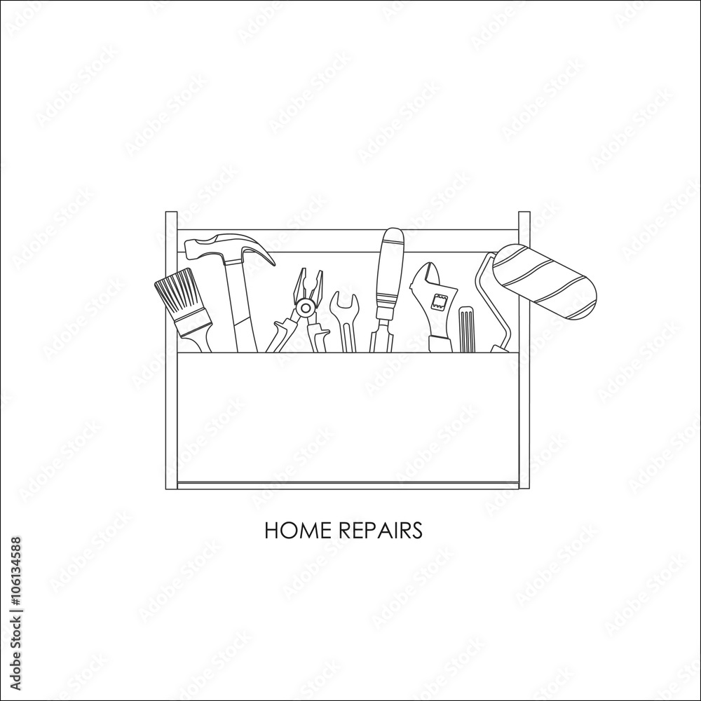 Toolbox Set Of Tools For Home Repairs Outline Drawing Stock Vector toolbox-set-of-tools-for-home-repairs-outline-drawing-stock-vector