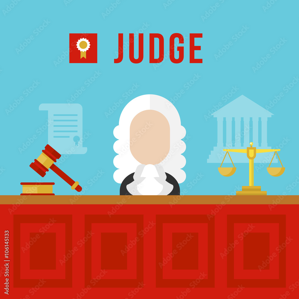 Judge vector illustration. Judge man in courtroom. Judge with hammer ...