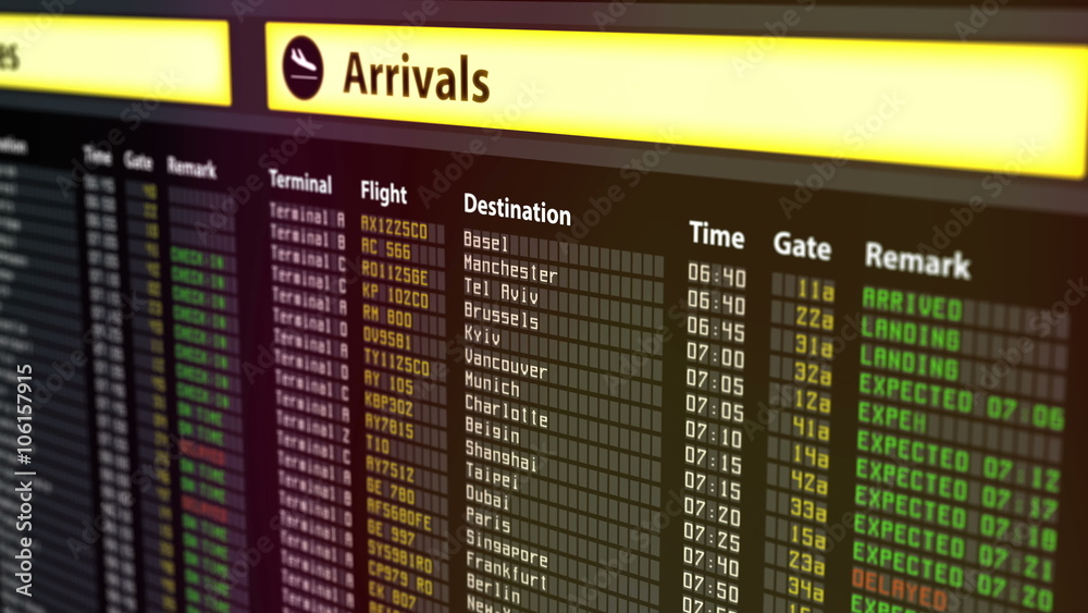 Important flight information displayed on airport arrivals and ...