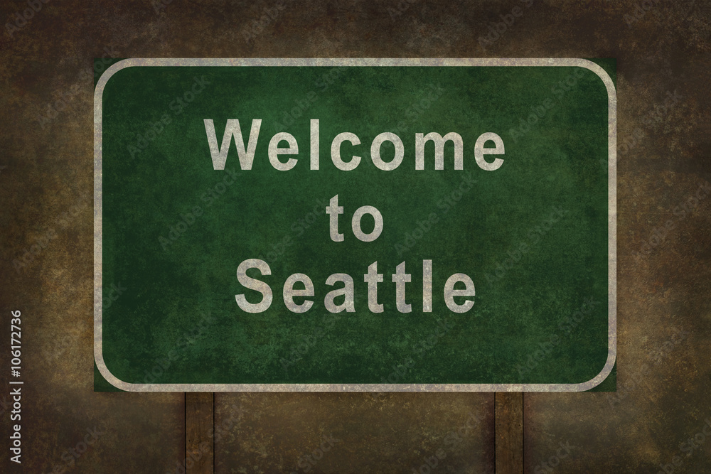 Welcome to Seattle roadside sign illustration Stock Illustration ...