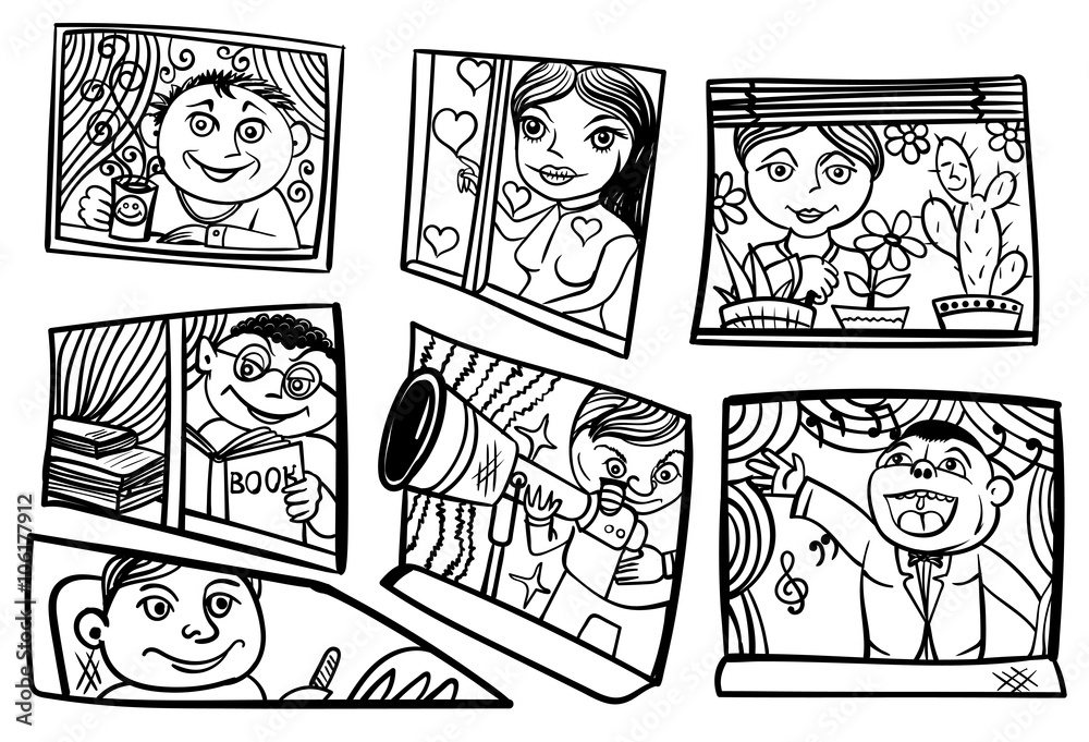 window and humans/vector image of people of different people in the ...