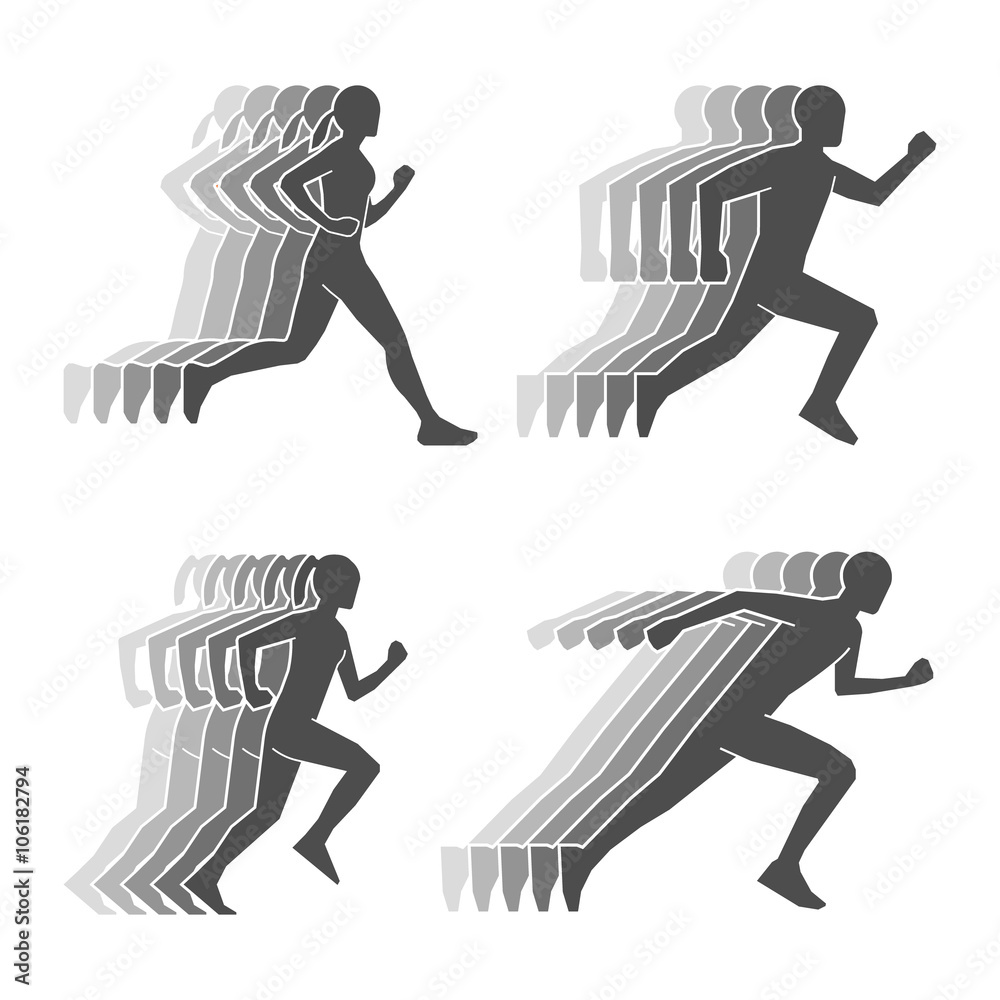 Black silhouettes of runners and trail. Symbol for running club. Vector ...