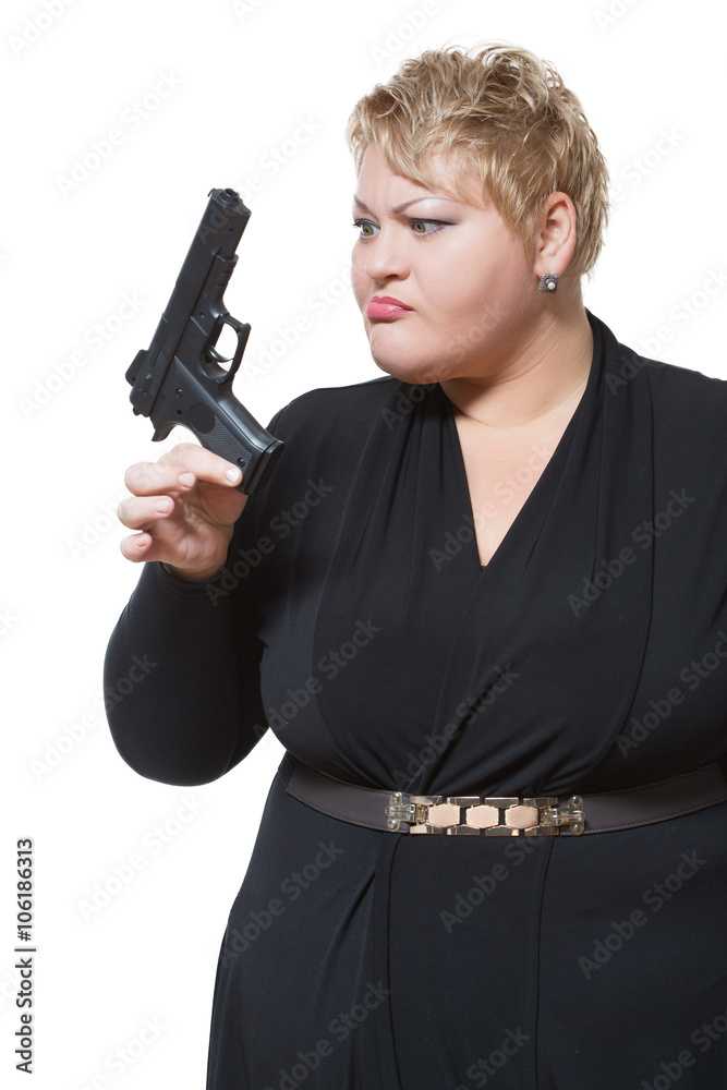 fat woman with a gun. Stock Photo | Adobe Stock