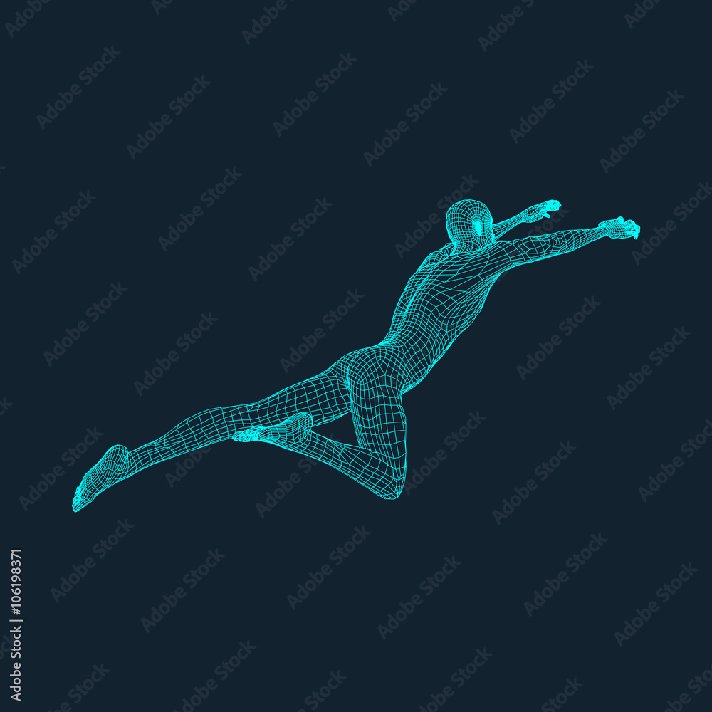 Jump Man. Polygonal Design. 3D Model of Man. Geometric Design. Business ...