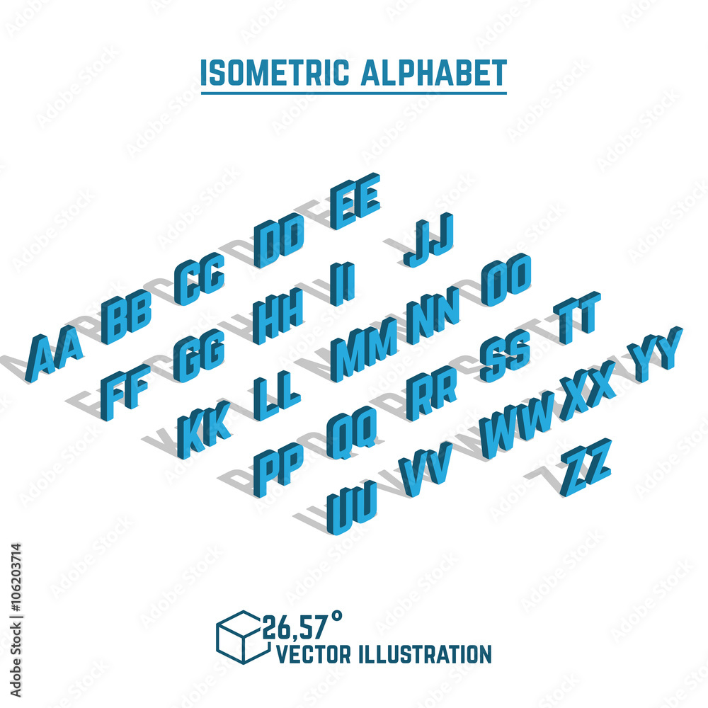 Isometric alphabet vector font. Isometric small and capital letters ...