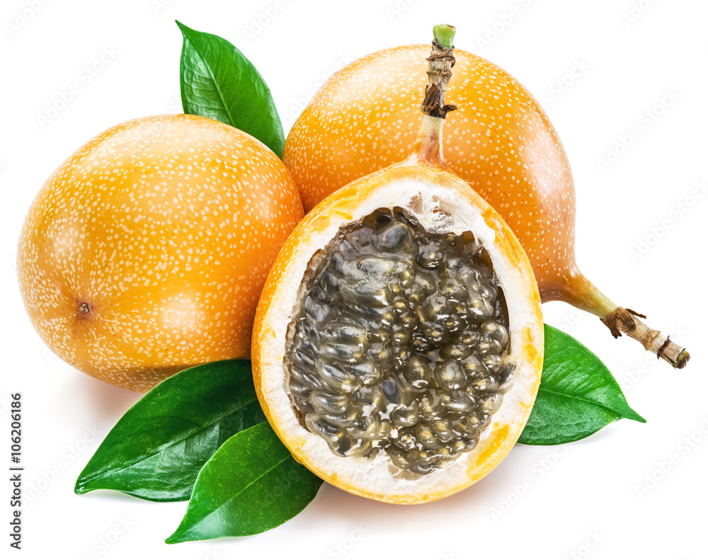 Granadilla fruits on the white background. Stock Photo | Adobe Stock