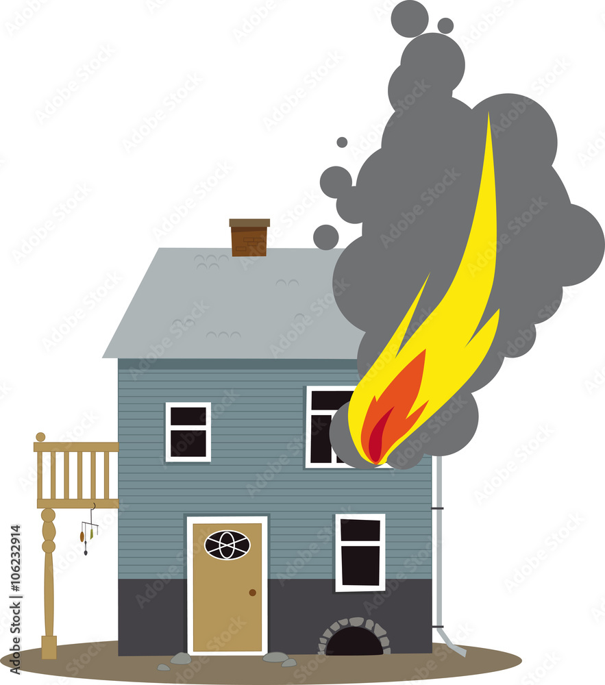 Family home on fire, flames coming out of a window, EPS 8 vector ...