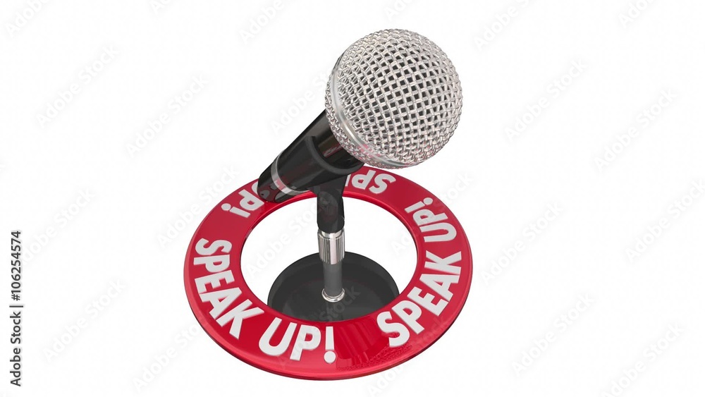 Speak Up Microphone Communicate Voice Ideas Opinions 3d Words Stock ビデオ ...
