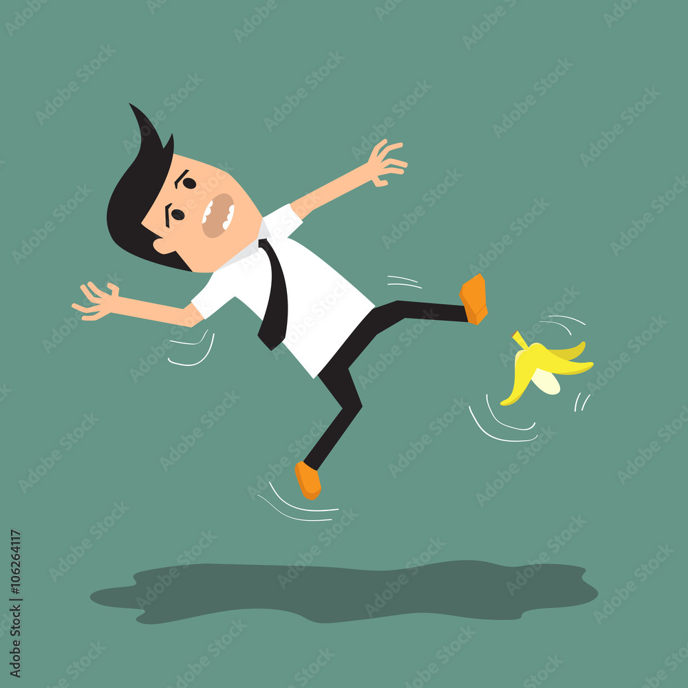 Businessman slipping on a banana peel. vector illustration. Stock ...