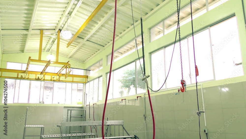 Explore the authentic slaughterhouse or abattoir interior,where animals ...