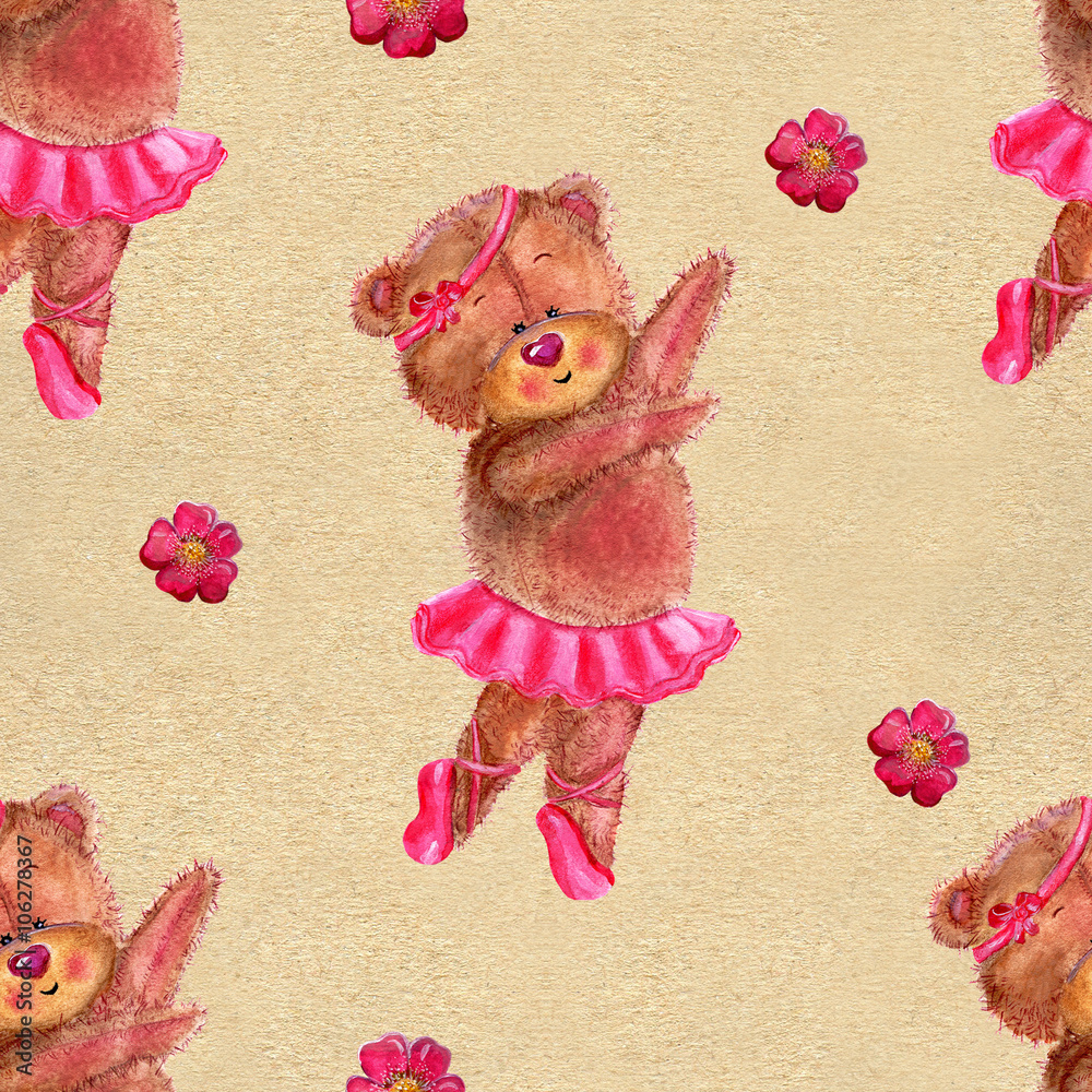 Seamless background with dancing bear in ballet tutu Stock Illustration ...