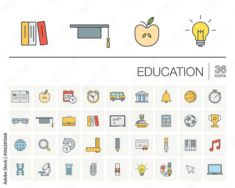 Vector thin line icons set and graphic design elements. Illustration ...