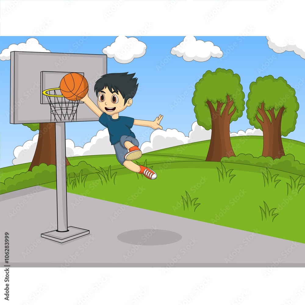 A boy playing basketball at the park cartoon Stock Vector | Adobe Stock