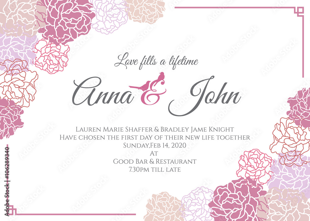Wedding card - Pink rose floral frame vector template design Stock ...